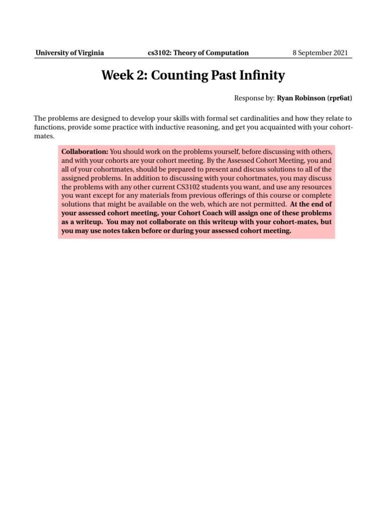 Week 2: Counting Past Infinity | PDF | Infinity | Theoretical Computer ...