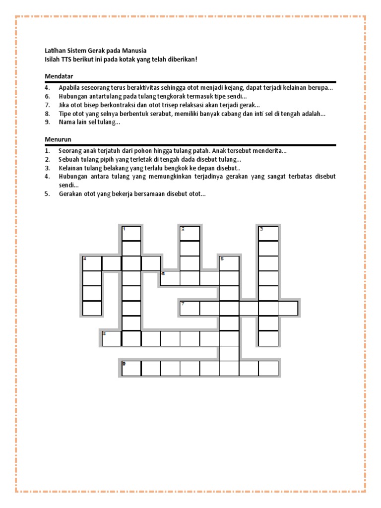 Latihan Sistem Gerak Pada Manusia Isilah TTS Berikut Ini Pada Kotak Yang Telah Diberikan ...