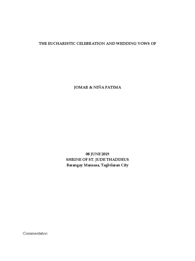 The Eucharistic Celebration and Wedding Vows Of: Commentator | PDF ...