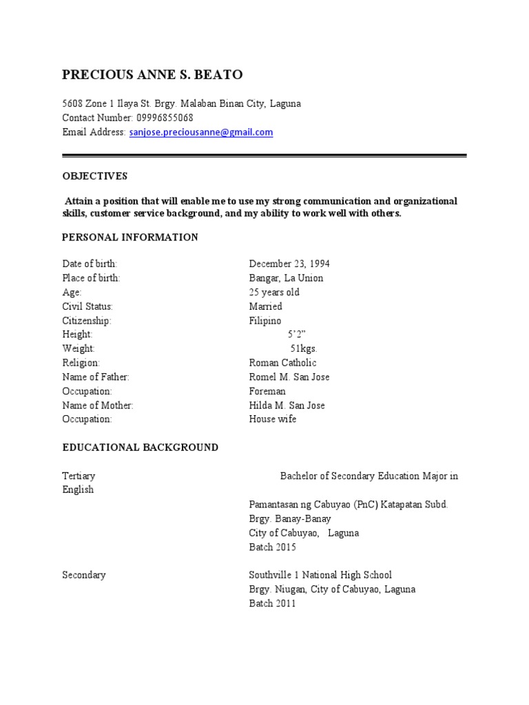 0 - BEATO, PRECIOUS ANNE RESUME Updated | PDF