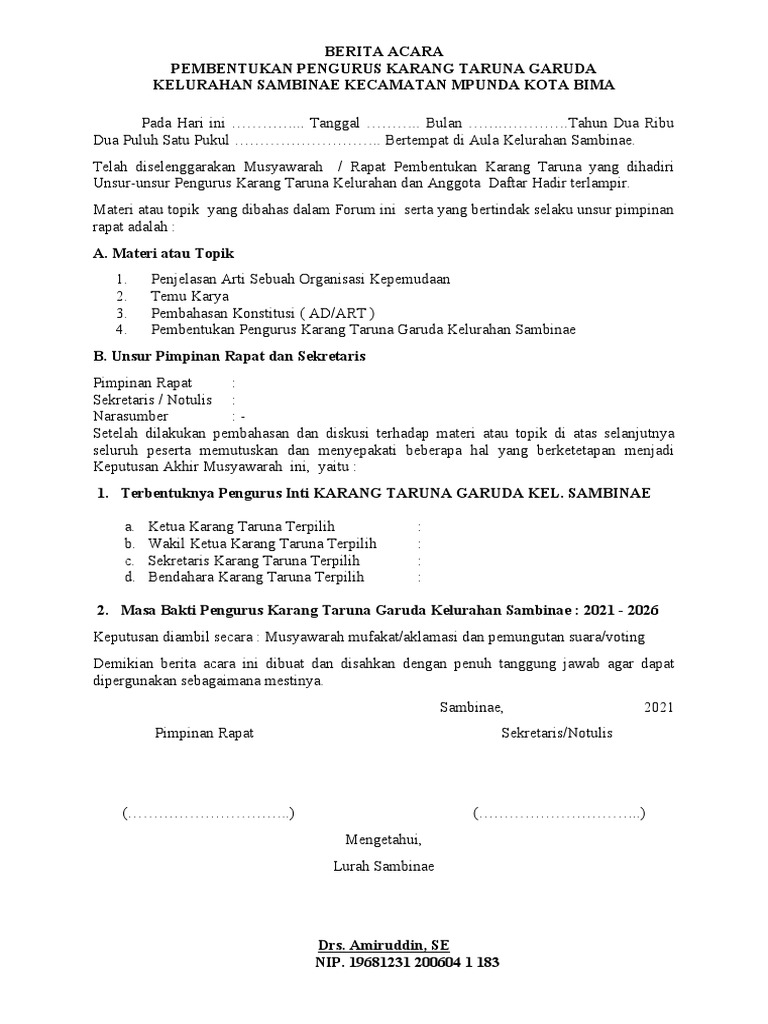 Berita Acara Pembentukan Karang Taruna | PDF