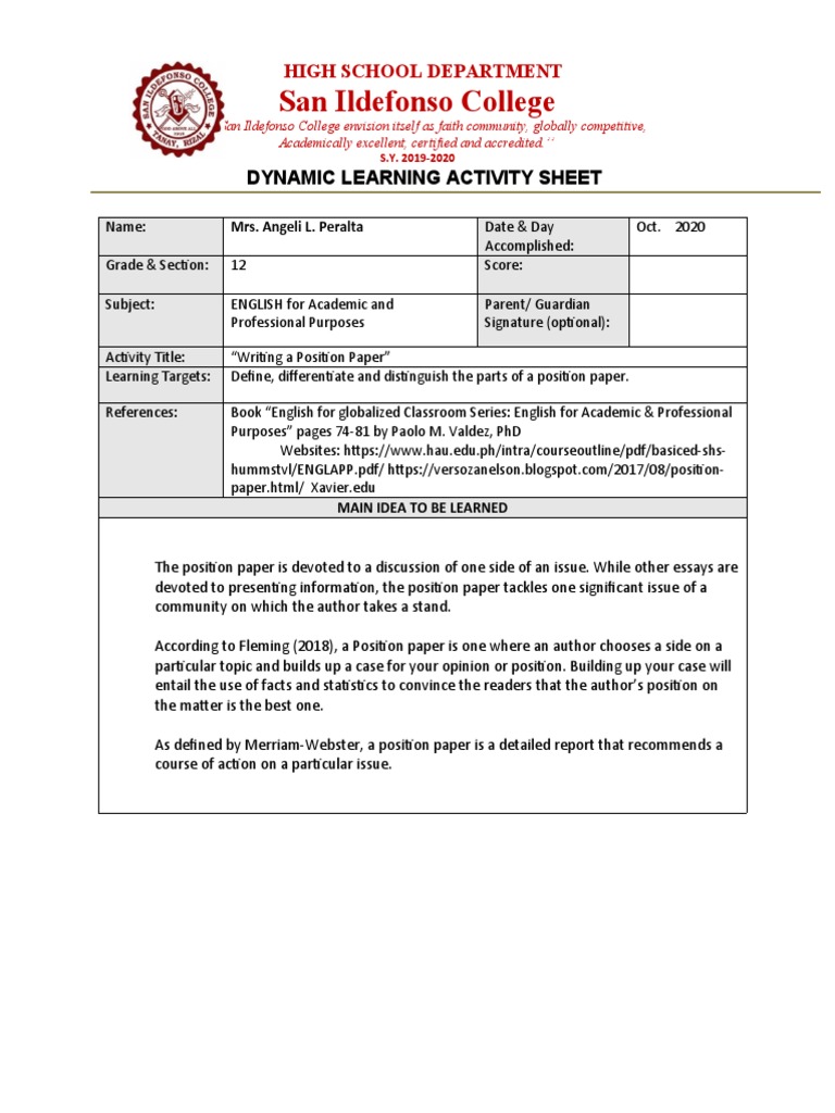 San Ildefonso College: Dynamic Learning Activity Sheet | PDF | Capital ...