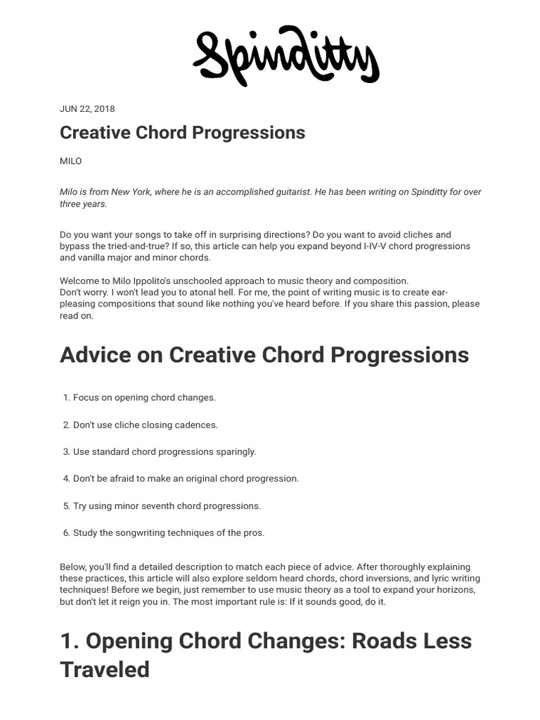 Creative Chord Progressions - Spinditty | PDF | Chord (Music) | Harmony