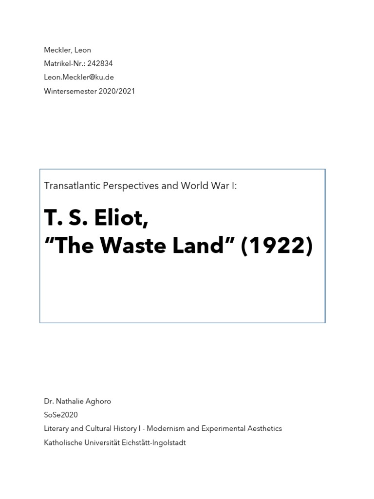 Modernism & T.S. Eliot's "The Waste Land" | PDF | Poetry | T. S. Eliot