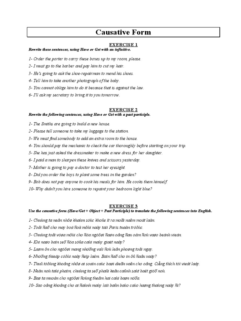 Causative Form Exercises: Using 'Have' and 'Get' to Express Causing ...