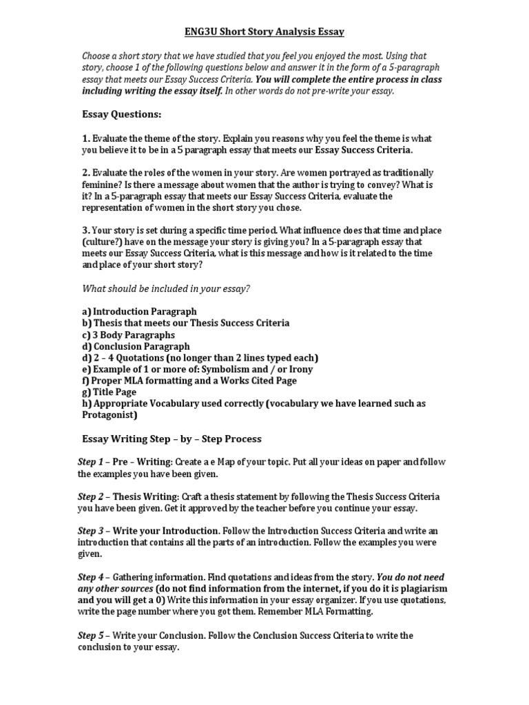 Eng3u Short Story Analysis Essay | PDF | Essays | Thesis