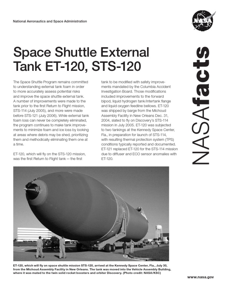NASA Facts Space Shuttle External Tank ET-120, STS-120 | Space Shuttle ...