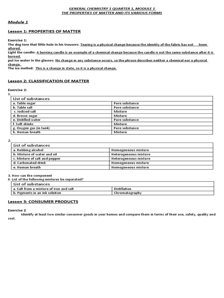 Lesson 1: Properties of Matter | PDF | Mole (Unit) | Mixture