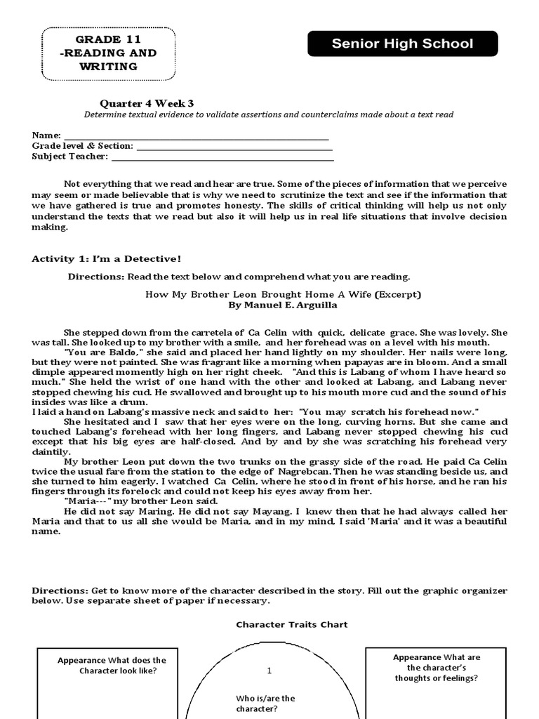 Grade 11 - Reading and Writing | PDF | Evidence | Argument