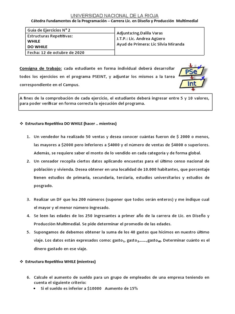 GUIA #2-Ejercicios Con Estructura de Control DO While-While | PDF