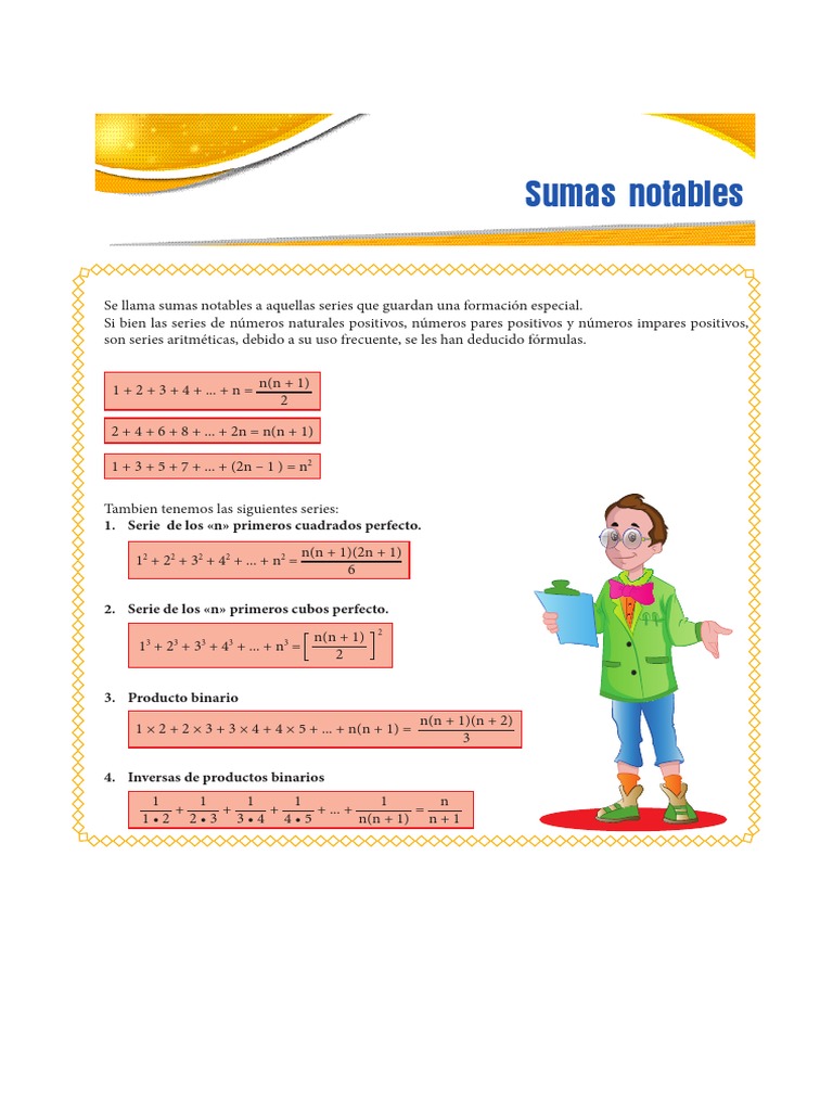 23 Sumas Notables | Descargar gratis PDF | Matemática Elemental | Números