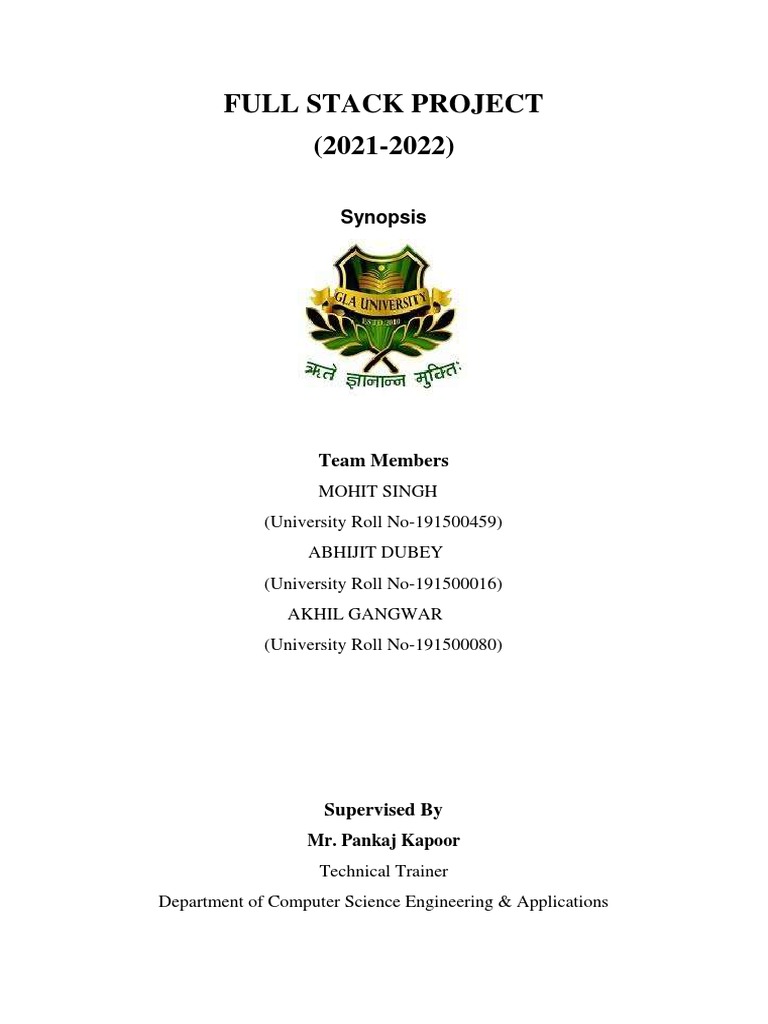 Full Stack Project: Synopsis | PDF | Internet & Web | World Wide Web