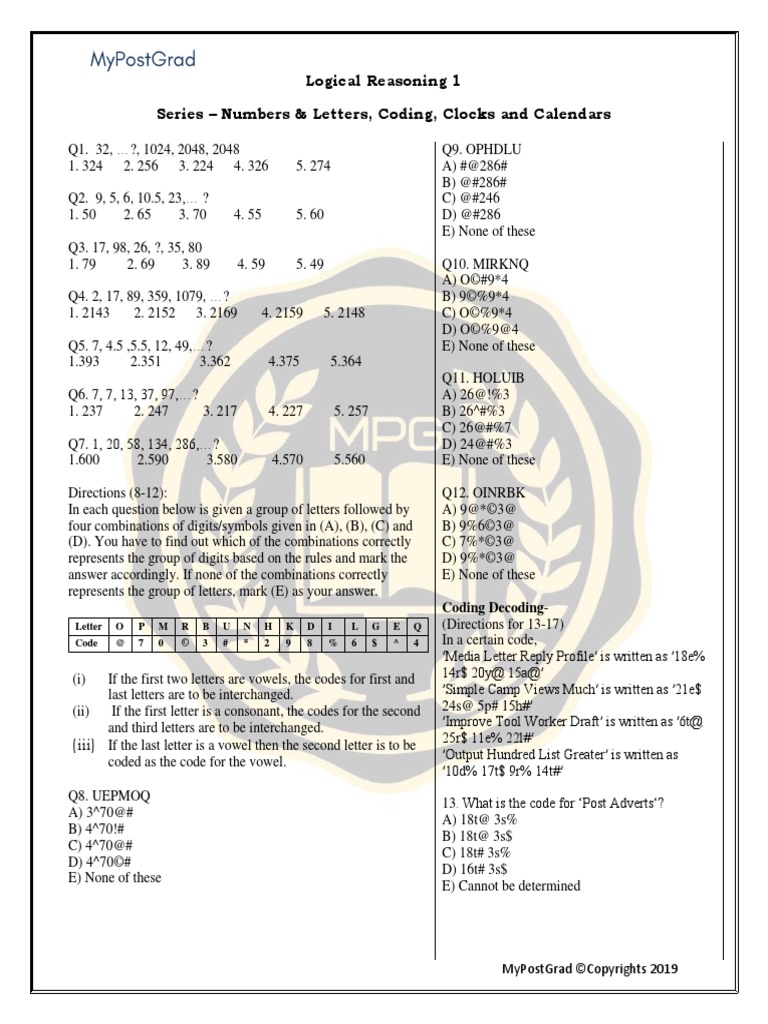 LR - 1 (Series - Numbers and Letters, Coding, Clocks and Calendars) | PDF