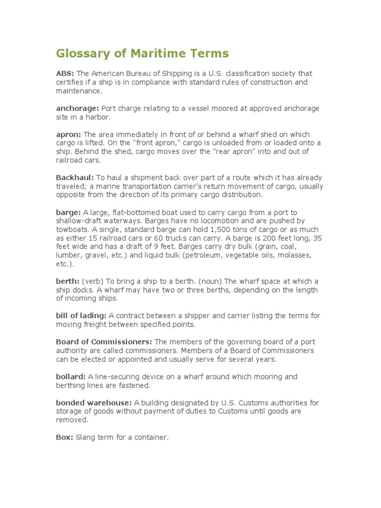 Glossary of Maritime Terms | PDF | Containerization | Cargo