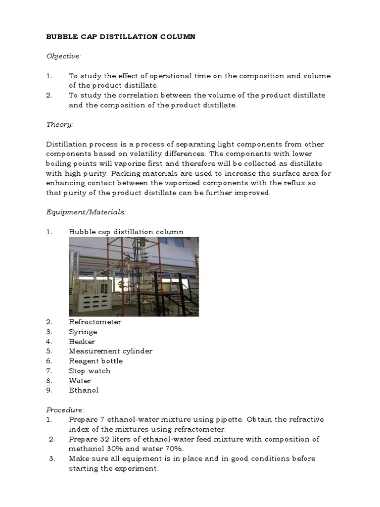Objective:: Bubble Cap Distillation Column | PDF | Distillation ...