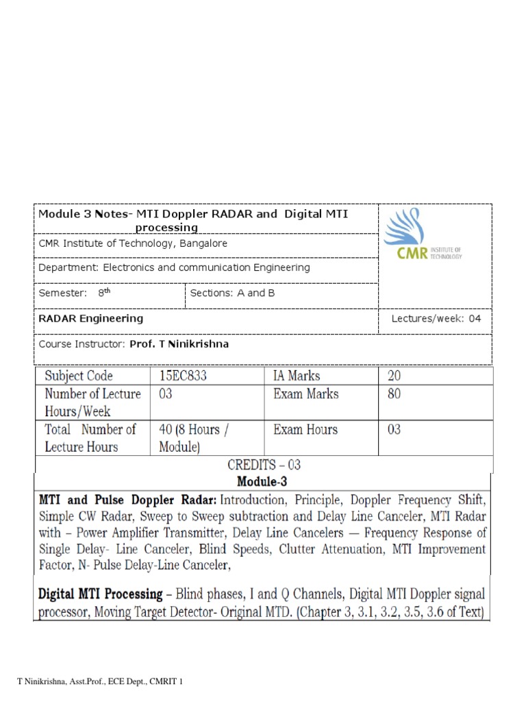 Module 3 Notes - MTI and Pulse Doppler Radar and Digital MTI Processing ...