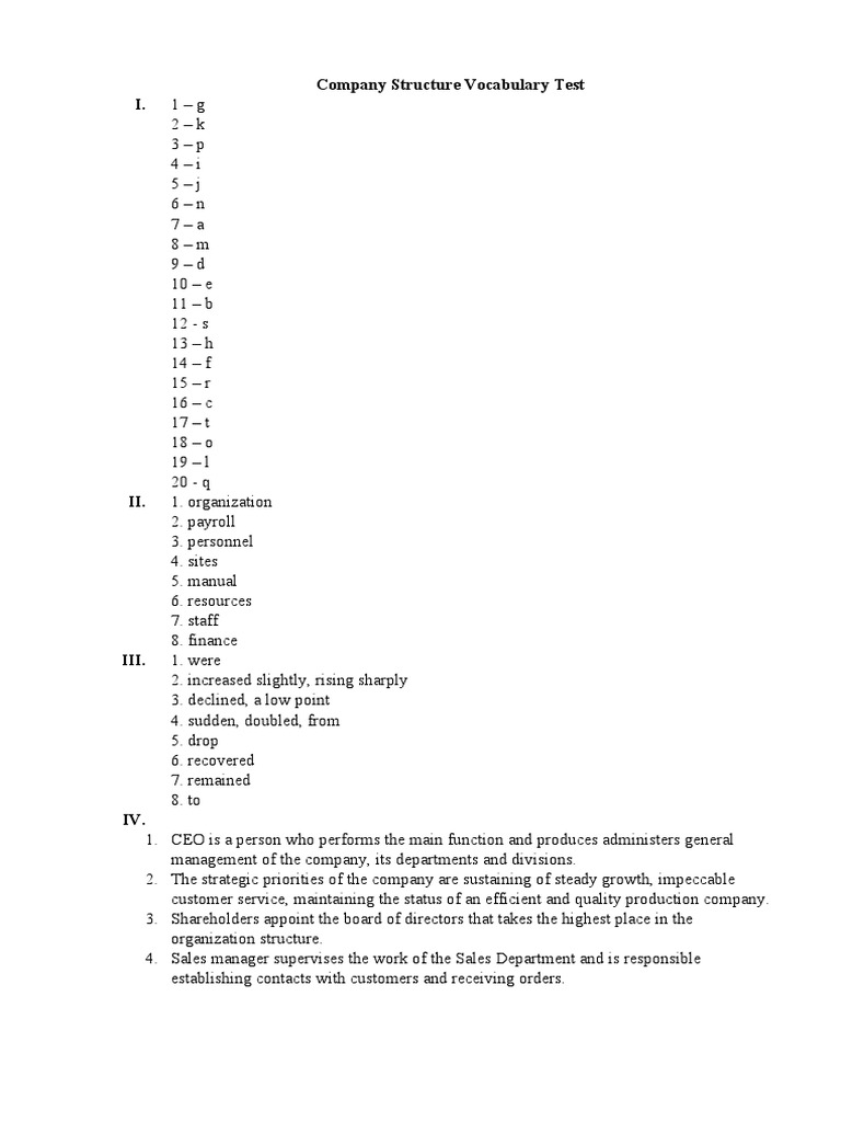 Company Structure Vocab Quiz | PDF | Career & Growth | Business