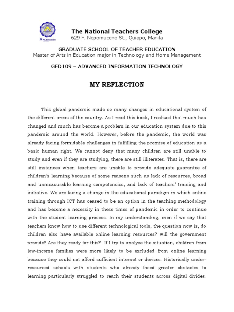 Educational Technology - Reflection | PDF | Educational Technology ...