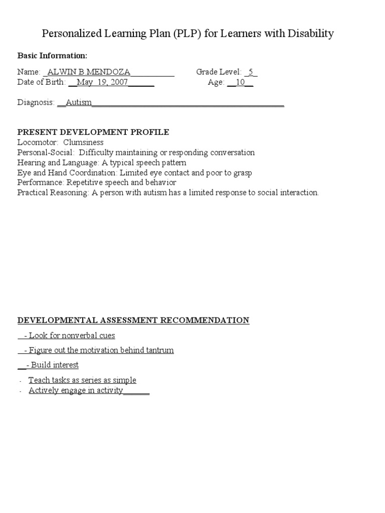 AILENE D. KATIGBAK Personalized Learning Plan Template For Learner With ...