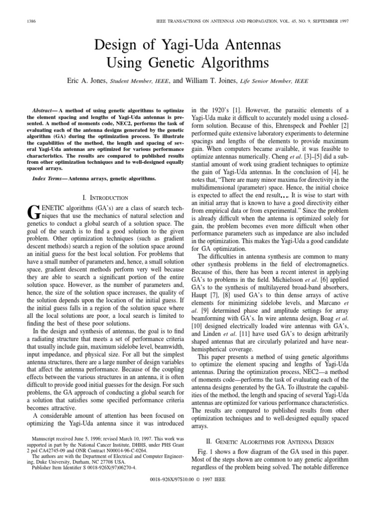 Design of YagiUda Antennas With Genetic Algorithms | PDF | Antenna (Radio) | Mathematical ...