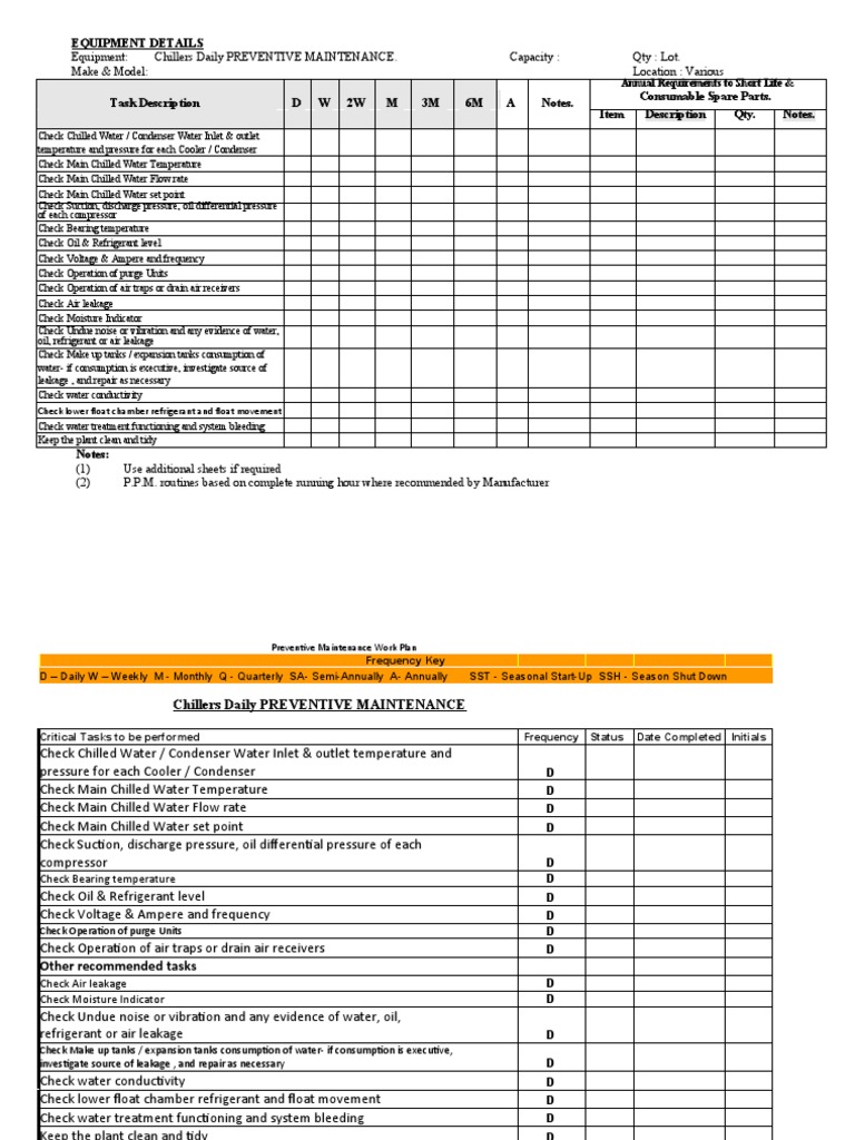 Daily Chiller Maintenance Checklist | PDF | Engineering Thermodynamics ...