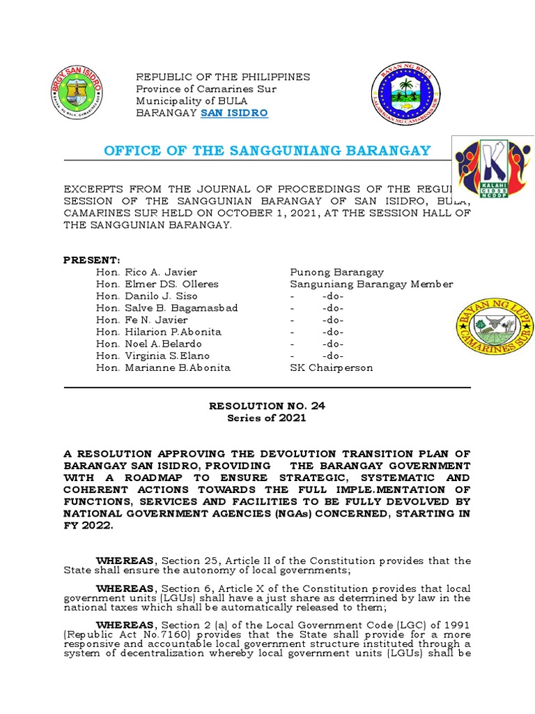 Office of The Sangguniang Barangay: San Isidro | Download Free PDF ...