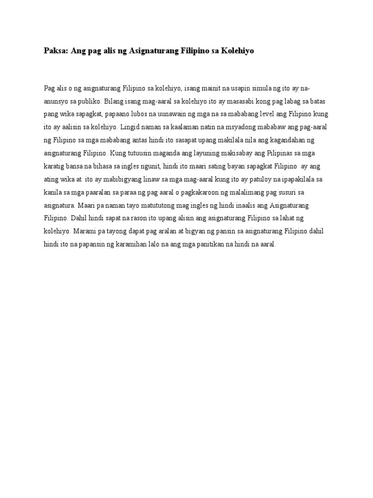 Paksa Filipino Sa Kolehiyo | PDF