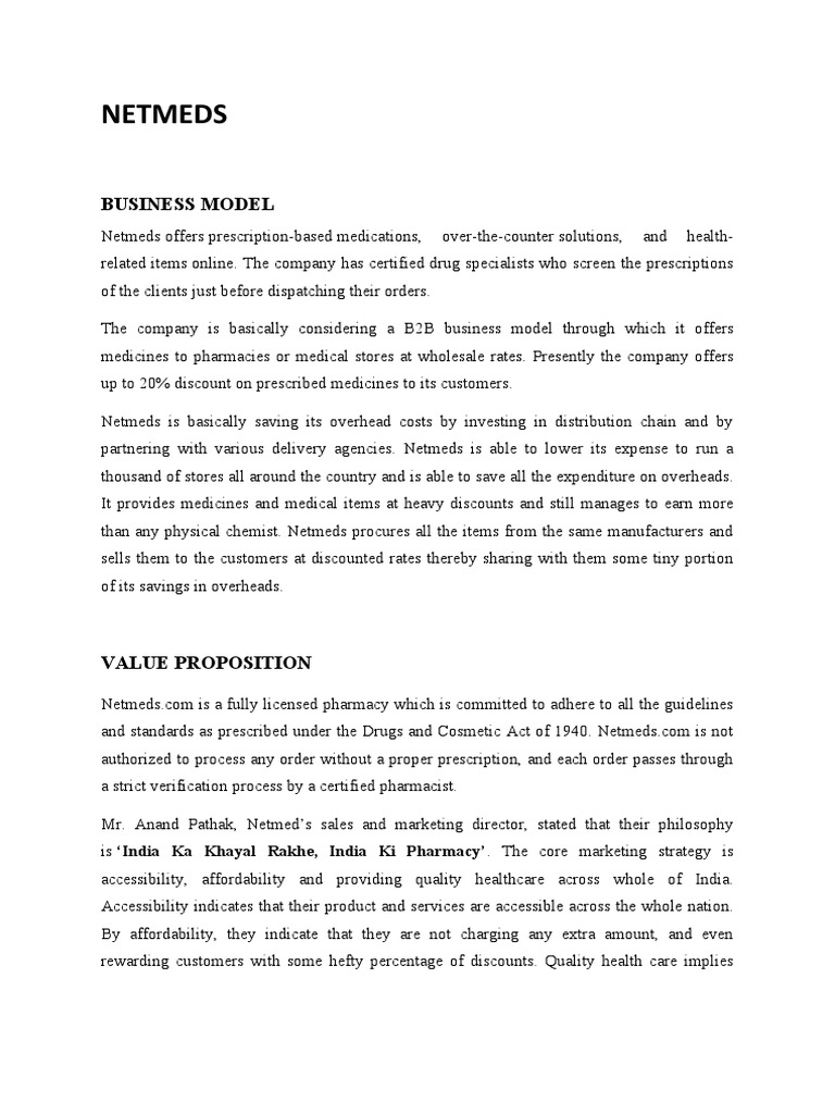 Netmeds: Business Model | Download Free PDF | Pharmacy | Prescription Drugs