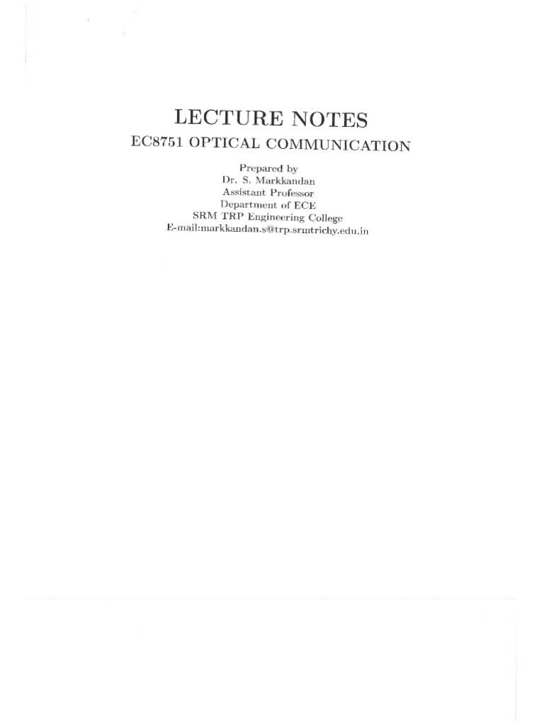 EC8751 Optical Communication - Unit 1 Notes | PDF