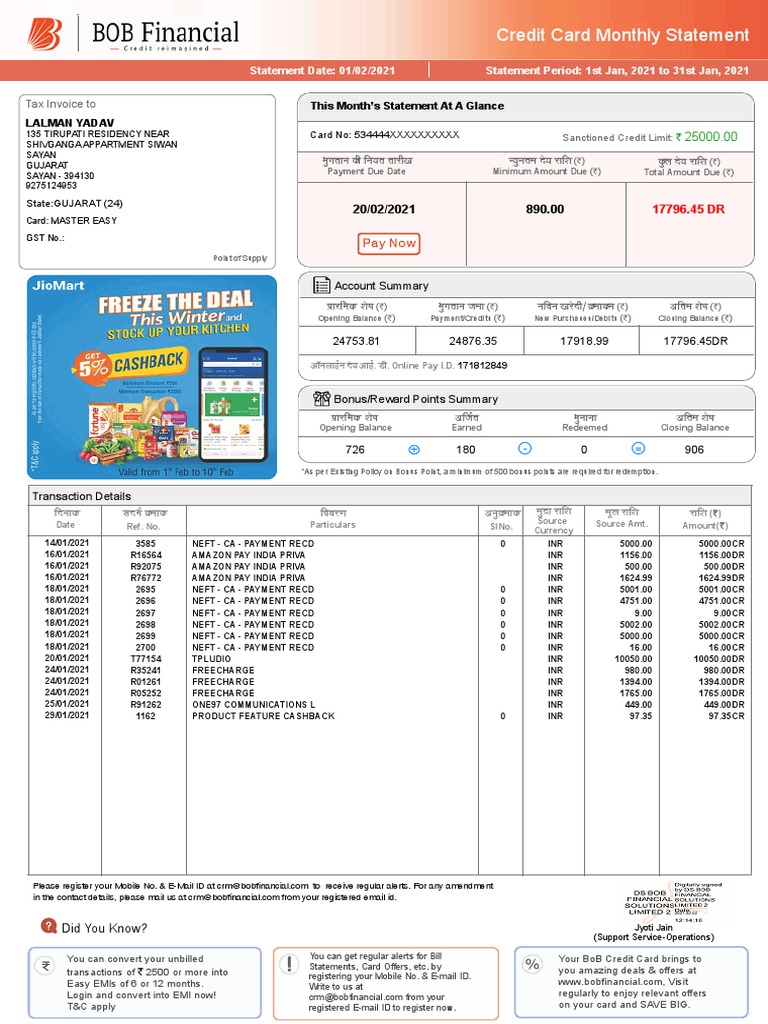Monthly Credit Card Statement Summary for 171812849 | PDF | Credit Card ...