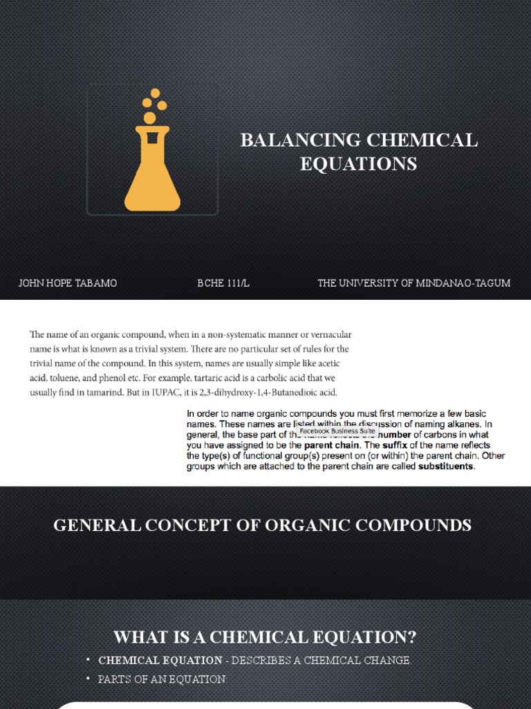 Balancing Organic Chemical Equations | PDF | Chemistry | Chemical Reactions