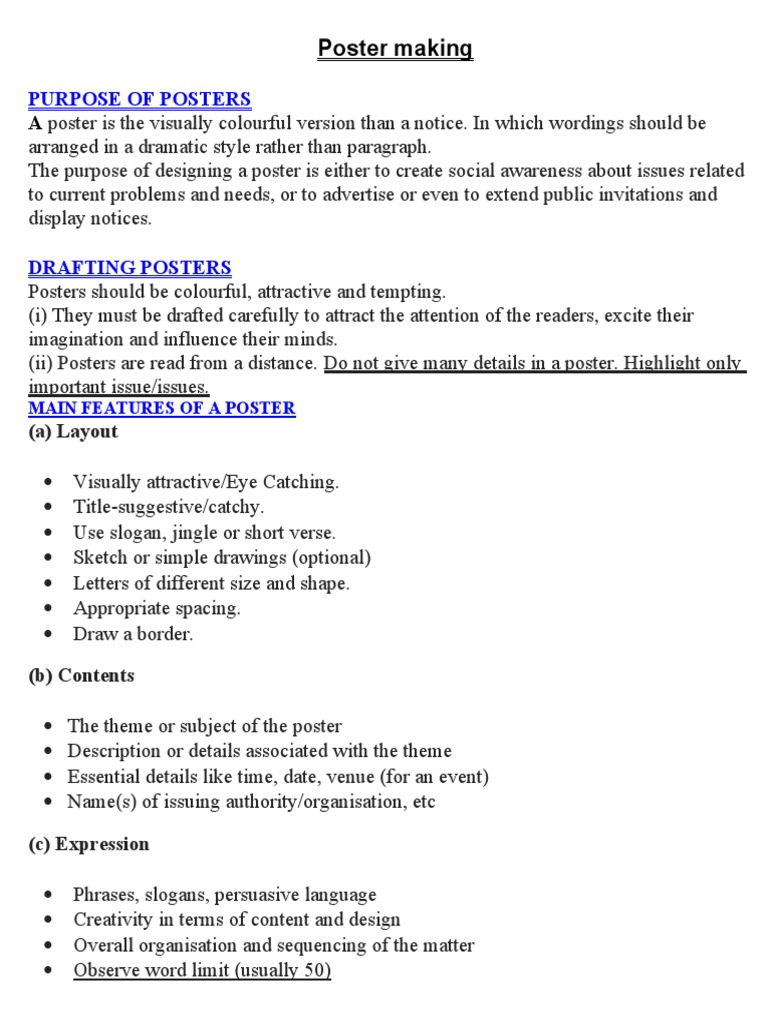 Poster Making: Purpose of Posters | PDF