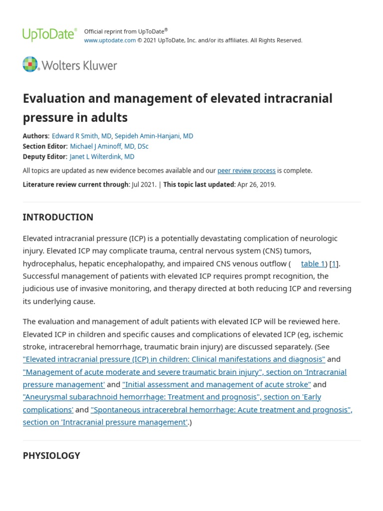 Evaluation and Management of Elevated Intracranial Pressure in Adults ...
