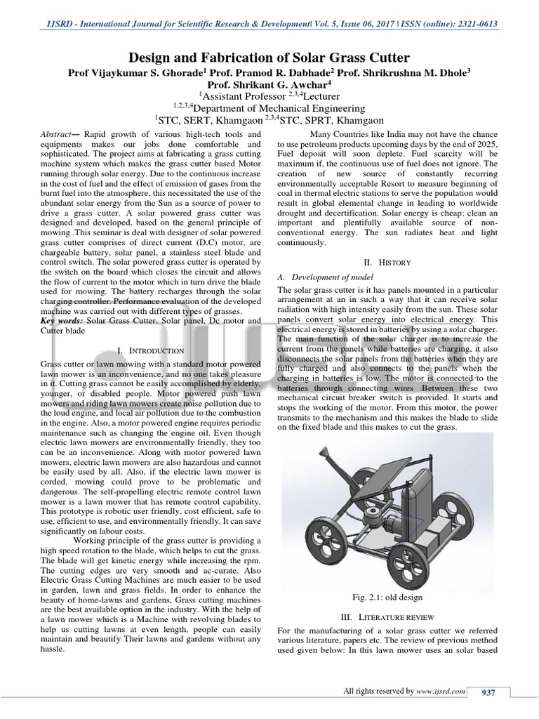 Design and Fabrication of Solar Grass Cutter | PDF | Mower | Lawn Mower