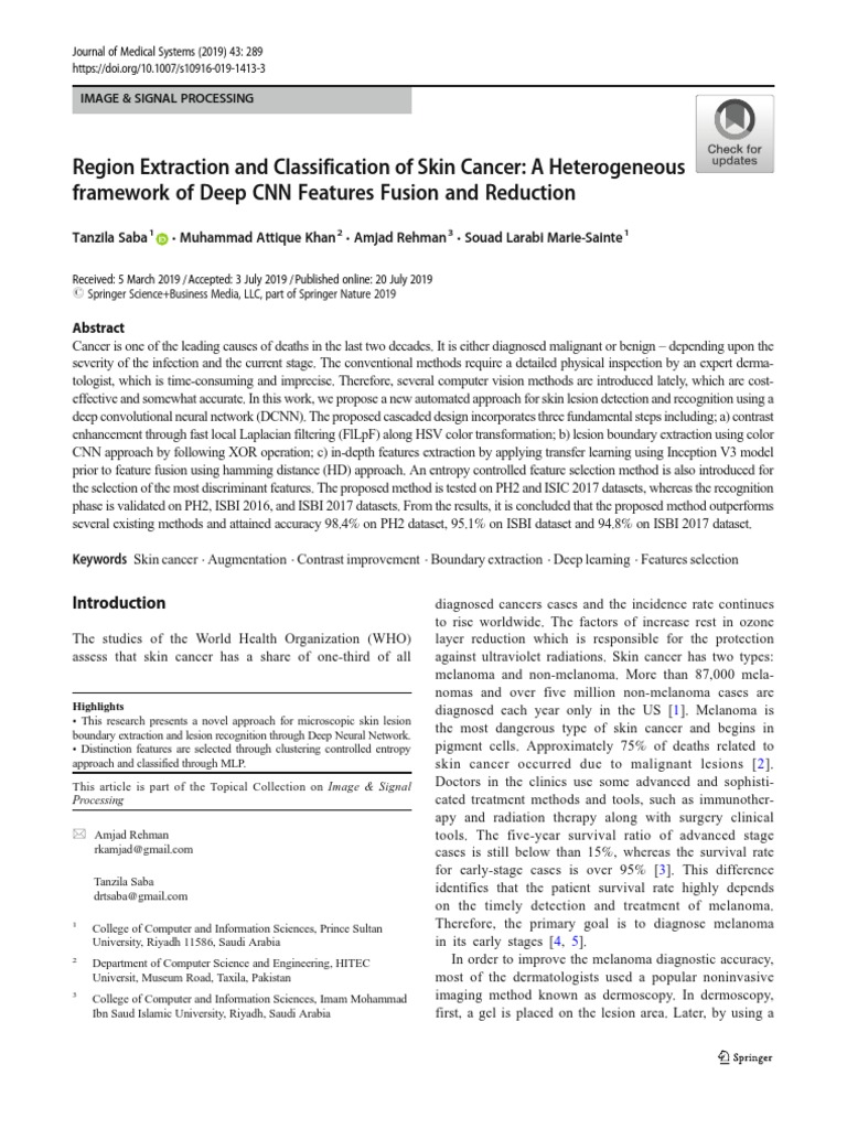 Region Extraction and Classification of Skin Cancer A Heterogeneous ...