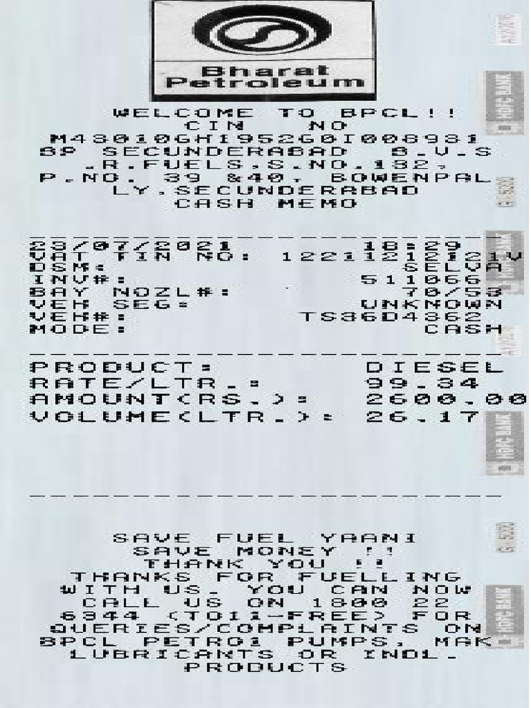 Petrol Bill Receipt | PDF