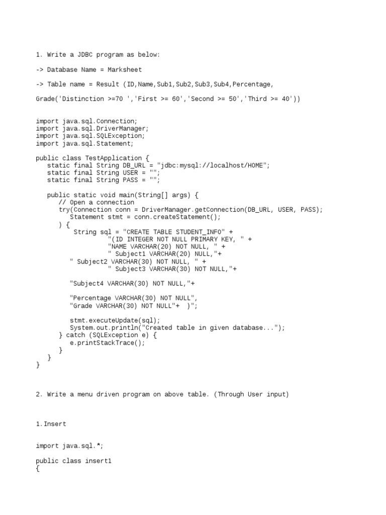 JDBC Program for Student Database Management | PDF | Information Technology | Data Management ...