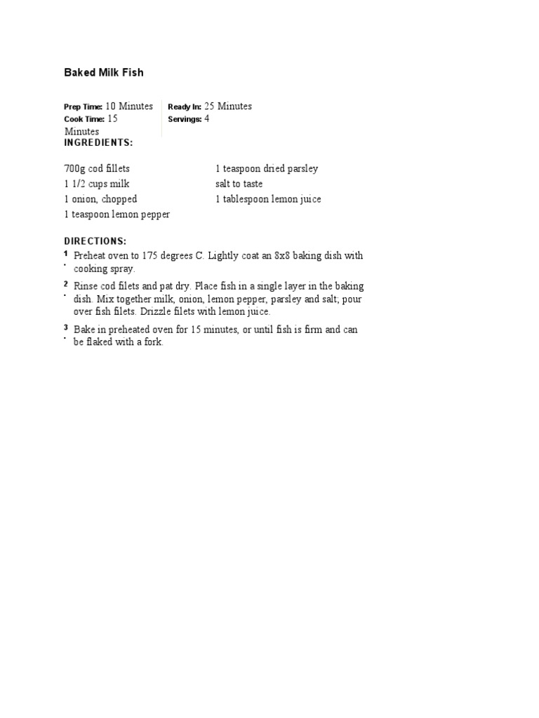 Baked Milk Fish Recipe in 25 Minutes | PDF