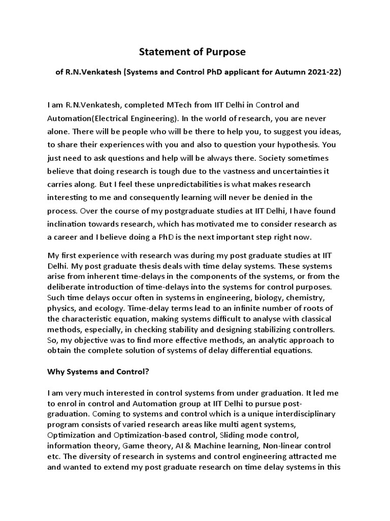 Statement of Purpose Sys | PDF | Engineering | Equations