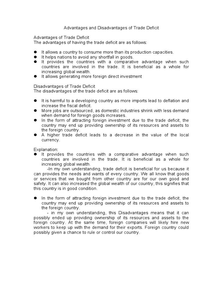 Advantages and Disadvantages of Trade Deficit | PDF