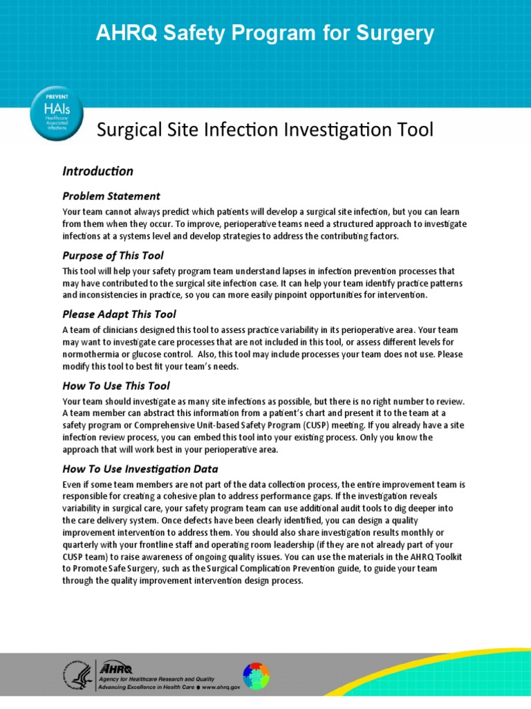 AHRQ Surgical Site Infection Tool | PDF | Surgery | Operating Theater