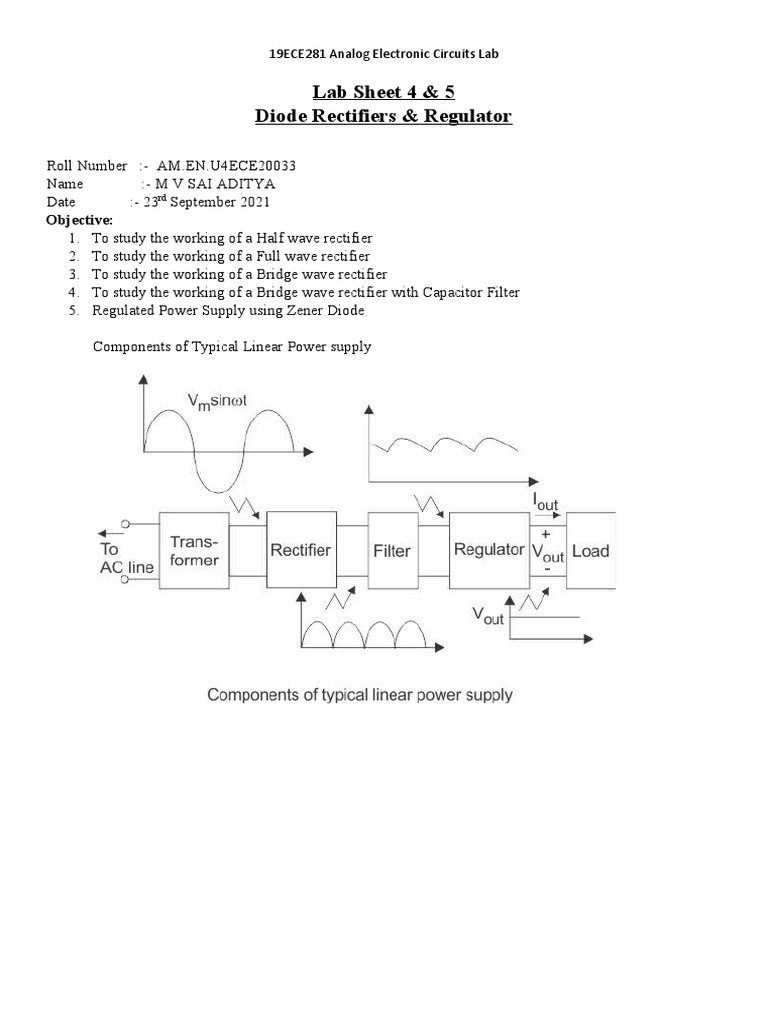Lab Sheet 4 & 5 Diode Rectifiers & Regulator: Objective | PDF | Rectifier | Inductance