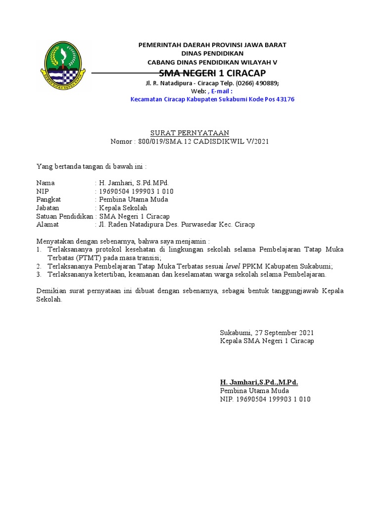 Surat Pernyataan PTMT | PDF