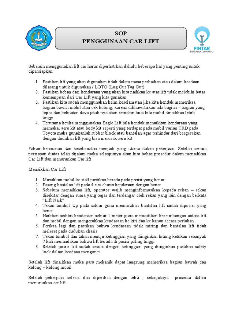 Sop Car Lift | PDF