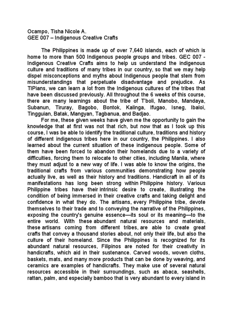 Reflection in Indigenous Crative Crafts. | Download Free PDF | Philippines