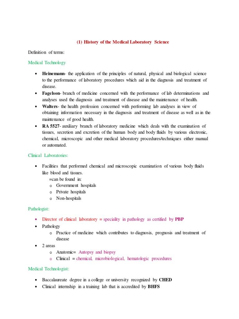 Medical Technology: (1) History of The Medical Laboratory Science | PDF ...