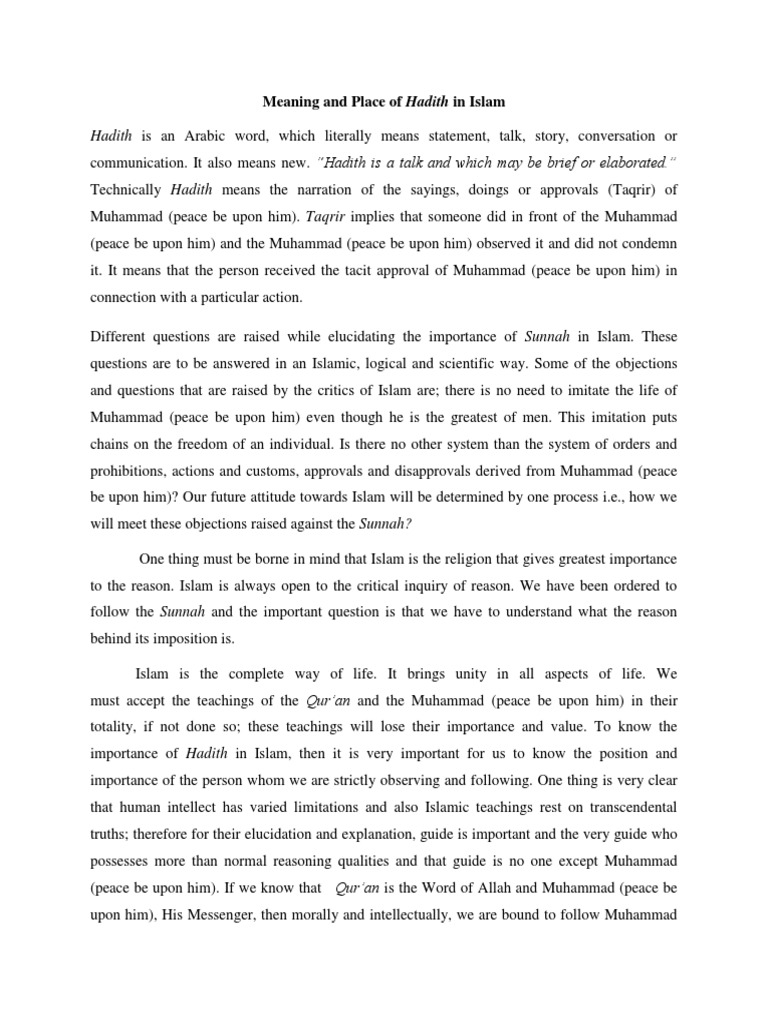 Meaning and Place of Hadith in Islam | PDF | Hadith | Quran