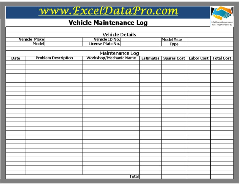 Printable Vehicle Maintenance Log | PDF
