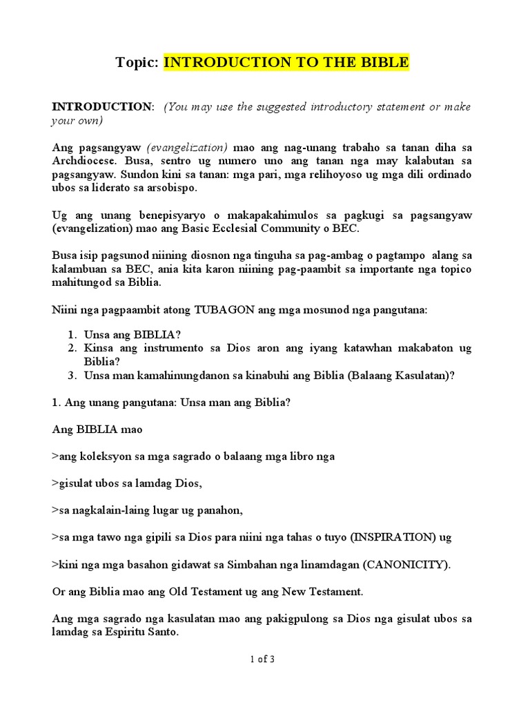 1 - BIBLE - INTRODUCTION - 10-3-2021 - F | PDF