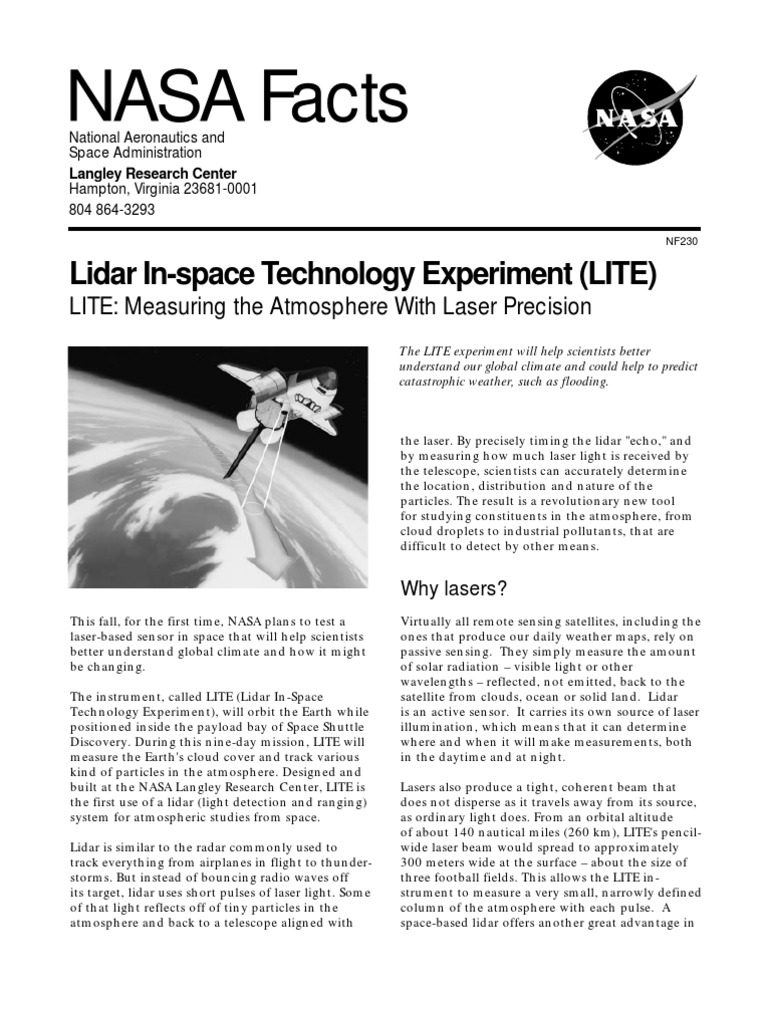NASA Facts Lidar In-Space Technology Experiment (LITE) | PDF ...